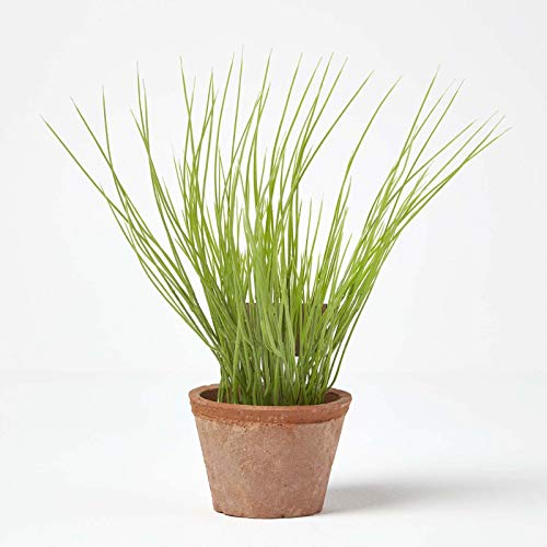 HOMESCAPES Artificial Chives in Terracotta Pot Decorative Faux Herbs ...